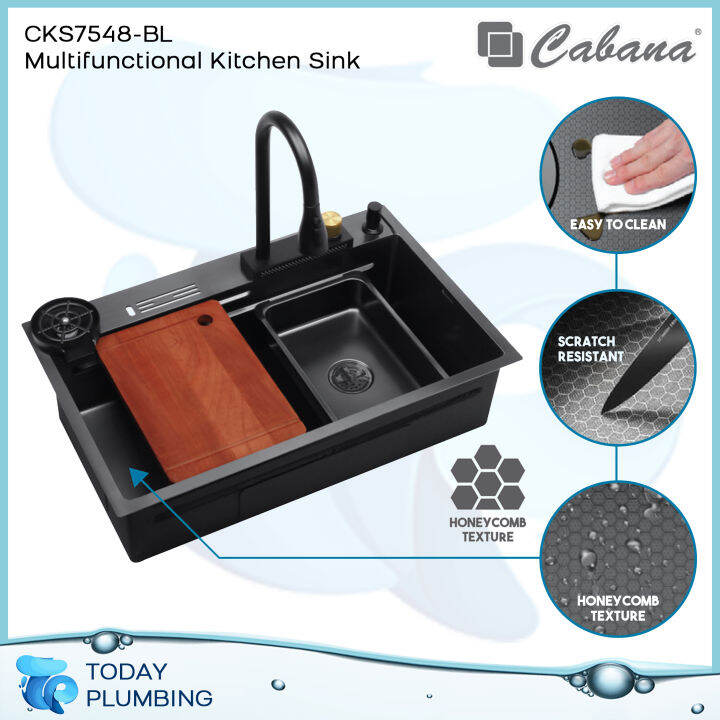 Cabana CKS7548 Multifunctional Kitchen Sink Black Nano Honeycomb Single ...