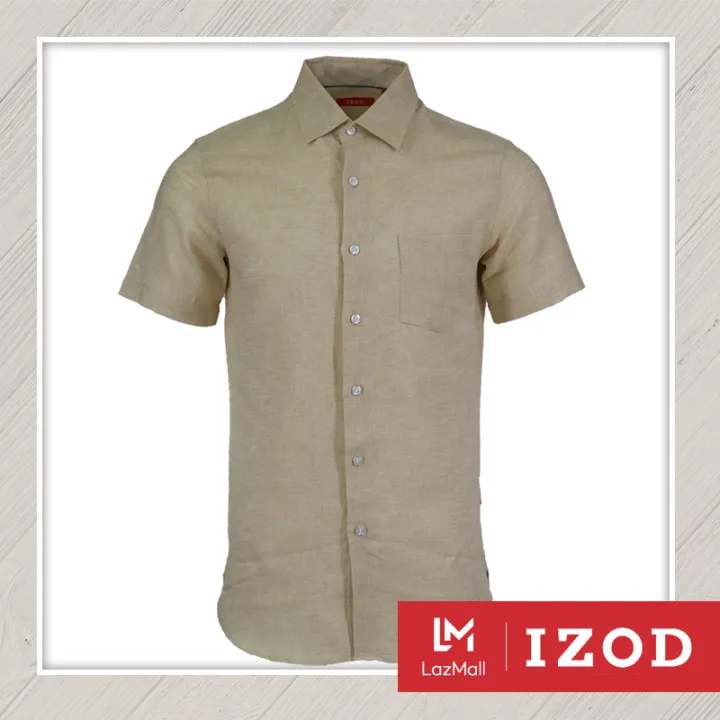 Izod Men's Basic Fit Plain Short Sleeve Shirt w/ Basic Collar (Khaki) | Lazada PH