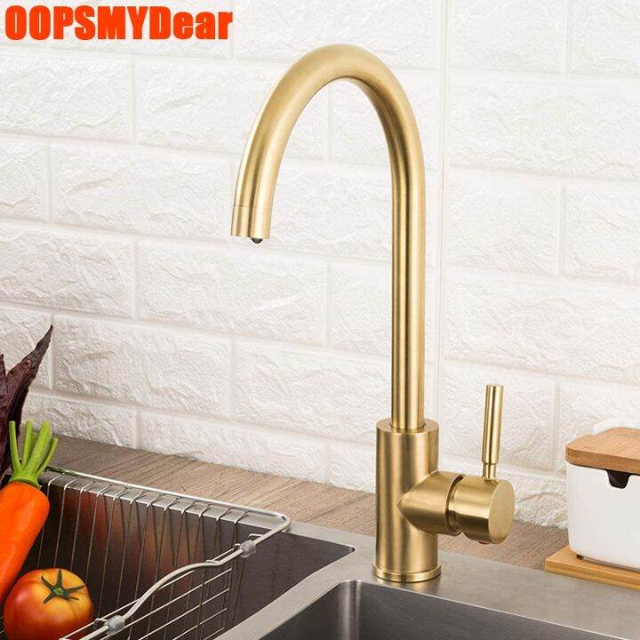 [HOT W] Gold Faucet Kitchen Sink Hot Cold Mixer Water Tap One Hole ...