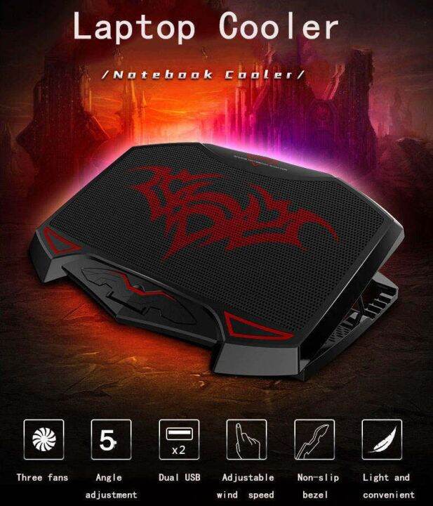 LED Laptop Cooler Cooling Pad with 3 Fans for 12"-17'' Powerful Dual ...