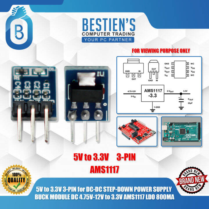 5V to 3.3V 3-PIN for DC-DC STEP-DOWN POWER SUPPLY BUCK MODULE DC 4.75V ...