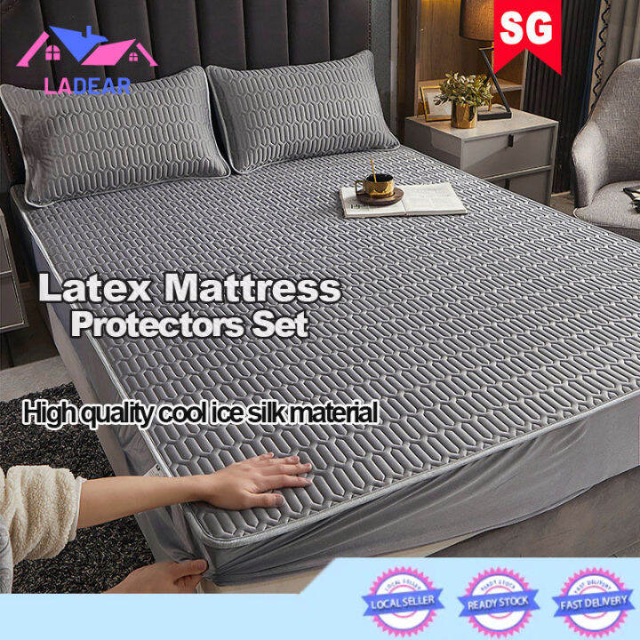 {SG} Latex Mattress Protectors Cool Bed Sheet Cover Bedsheet with ...