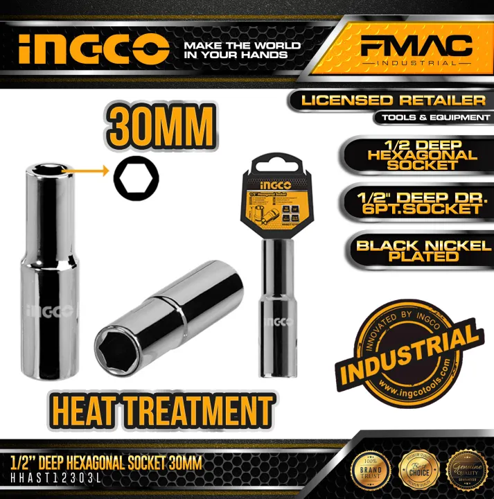 INGCO 30MM 1/2 Deep Hexagonal socket 1/2" Deep Dr. 6pt. socket ...