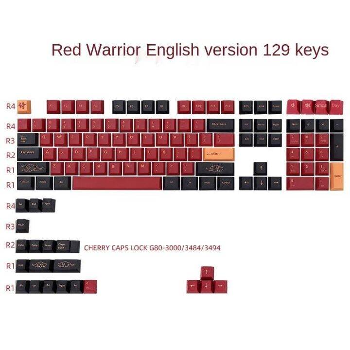 [COD]129 Keys Red Samurai Cherry Profile Keycaps PBT DYE Sublimation ...