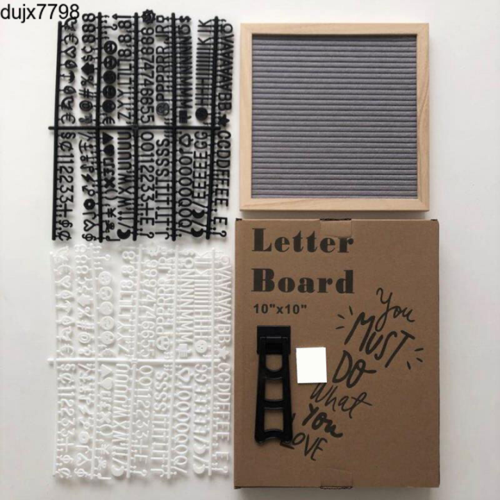 10x10 Inch Square Felt Letterboard Oak Wood Message Board 450 Plastic ...