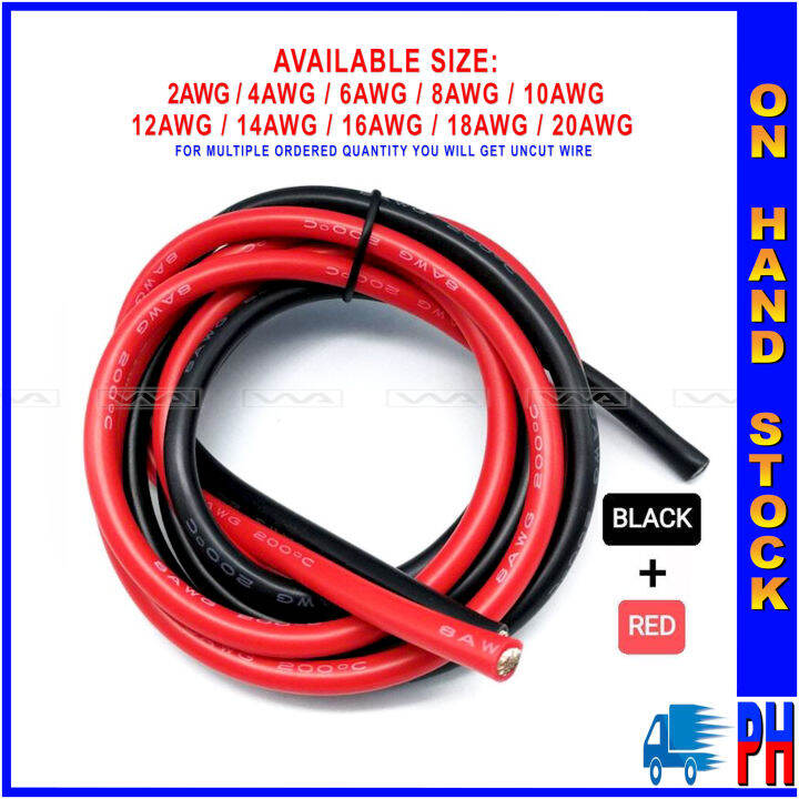 Red + Black Flexible Silicon wire 2AWG 4AWG 6AWG 8AWG 10AWG 12AWG 14AWG 16AWG 18AWG 20AWG ...