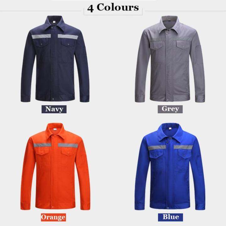 Safety Working Jacket Long Sleeve Poly Cotton Light Weight Reflective ...