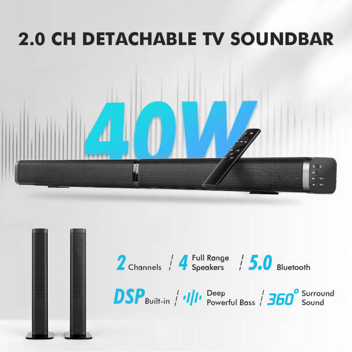 Ultra Slim Detachable Bluetooth TV Sound bar Wireless Speaker Built-in ...