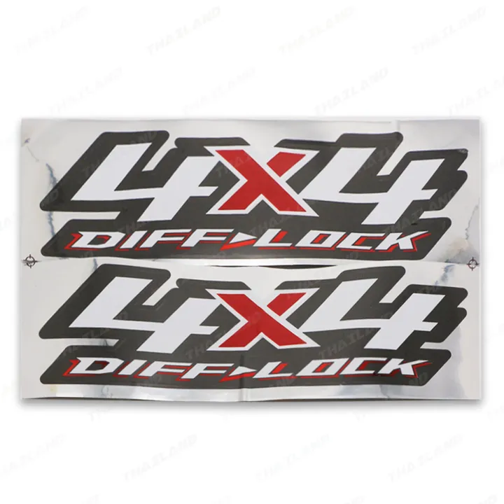 สติ๊กเกอร์ Sticker "4x4 DIFF LOCK" สีขาวแดงขอบดำ 2 ชิ้น สำหรับ Isuzu D ...
