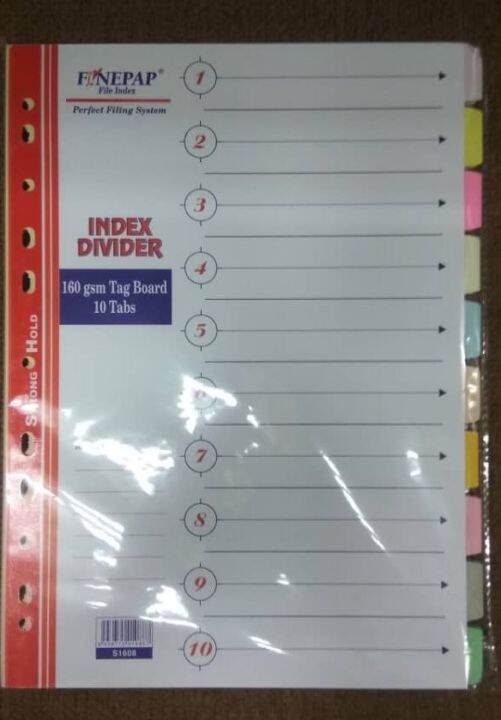 Finepap File Index Divider - 10 Tabs/Colours x 5 Sets ( S1608 ) | Lazada