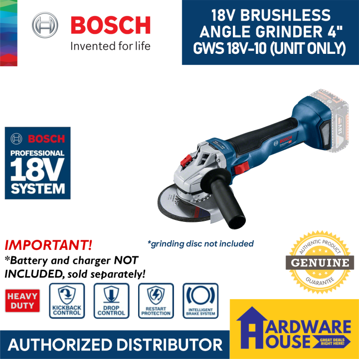 ORIGINAL BOSCH 18V Brushless Angle Grinder GWS 18V-10 4" Metal Concrete ...