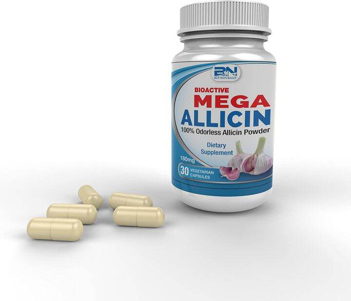 Buy Naturally Bioactive Mega Allicin 100% Odorless Powder Garlic 180 mg ...