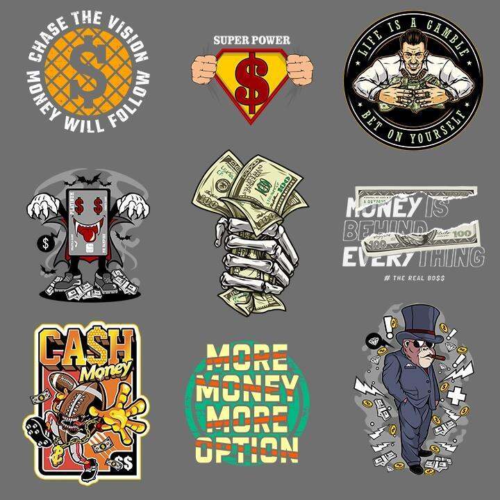 IRON ON TSHIRT - MONEY Designs vol 1 A4 Size Print Digital Transfer ...