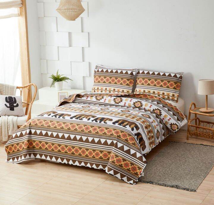 Quilt Set Queen/Full Size Alpaca Bedding Blue Microfiber Bedspread ...