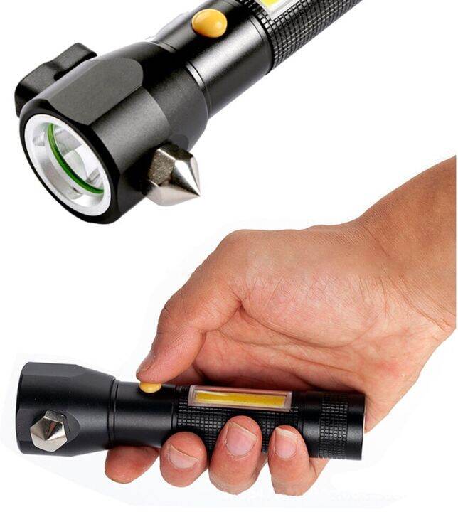 Rechargeable LED Tactical Flashlight with Safety Hammer, Seat Belt ...