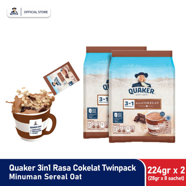 Quaker 3in1 Chocolate Polybag 224g Twin pack Minuman Sereal Oats (Isi 8 sachet) | Lazada Indonesia