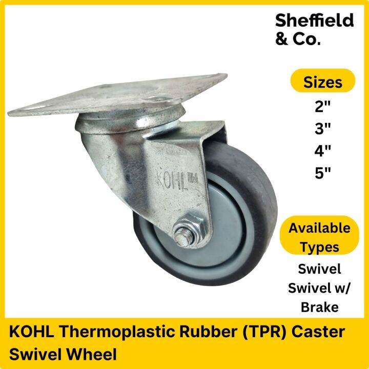 KOHL Caster, Thermoplastic Rubber (TPR) Caster with PP Core (Swivel w ...