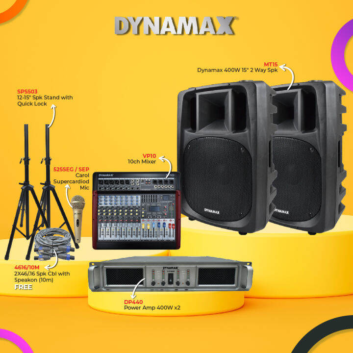 DYNAMAX Sound System Set DYNAMAX DP440 400W 4-channel power amplifier ...