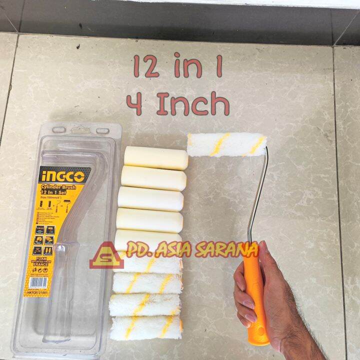 Kuas Roll Set 4" Inch 12 in 1 INGCO HKTCB121001 Roller Brush Bulu Cat | Lazada Indonesia