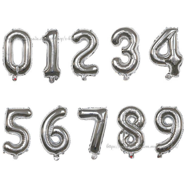 (16INCH) SILVER NUMBERING Foil Balloon Inflatable Birthday Party ...