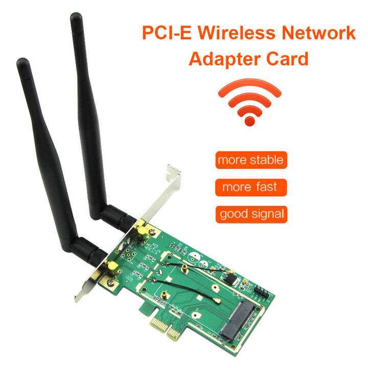 Wireless Network Card WiFi Mini PCI-E Express to PCI-E Adapter with 2 ...