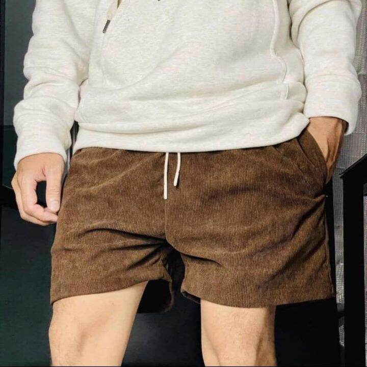 Elastic Waist Plain Tailored Corduroy Shorts with Side Pocket short ...