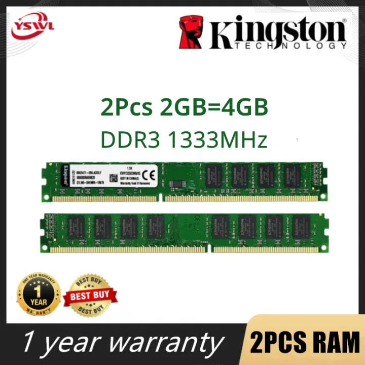 RAM Kingstons 4GB 2ชิ้น2GB DDR3 1333MHz PC หน่วยความจำตั้งโต๊ะ PC3 ...