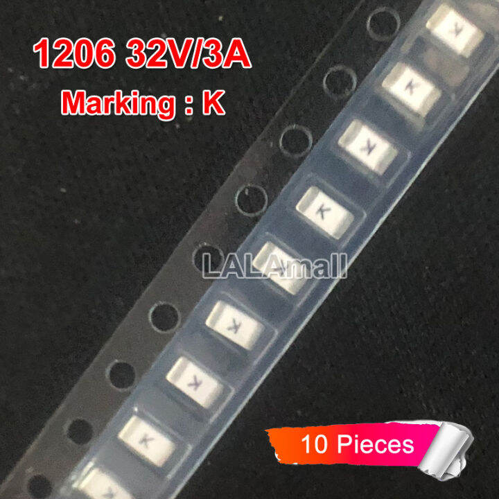 10pcs 1206 32V 3A SMD Fuse Marking K Fast Acting Surface Mount Fuses 3. ...