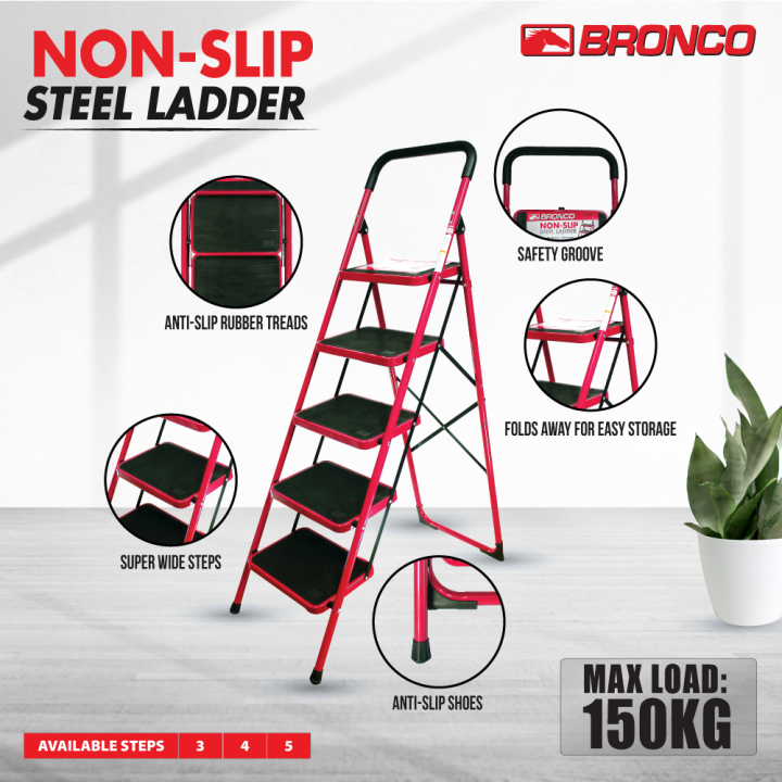 BRONCO NON-SLIP LADDER – 3 STEPS, 4 STEPS, 5 STEPS | Lazada PH