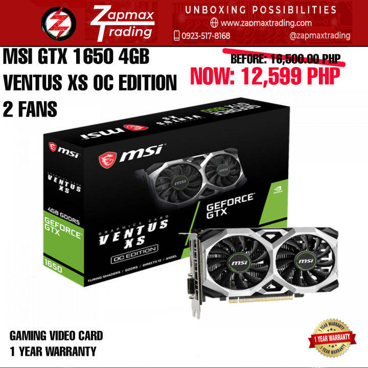 MSi GeForce GTX 1650 D6 VENTUS XS OC 4GB GDDR6 Graphics Card with MSi Afterburner, Dual Fan ...