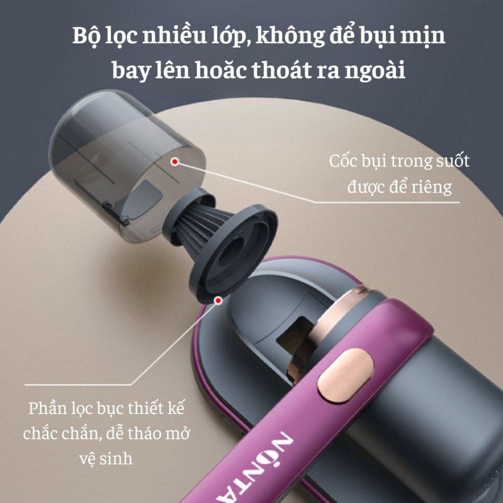 Máy Hút Bụi Giường Nệm NONTAUS Cầm Tay Không Dây Diệt Khuẩn UV, Tặng ...