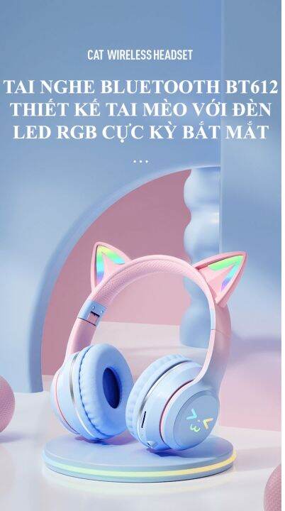 Tai nghe chụp tai BT612 kết nối bằng Bluetooth với thiết kế tai mèo dễ ...