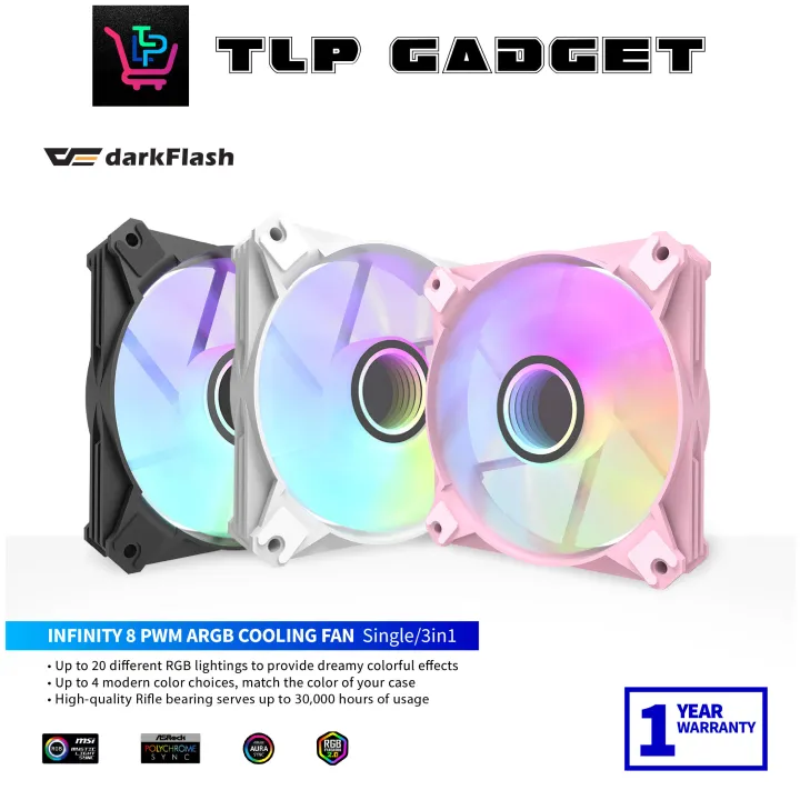 darkFlash Infinity 8 PWM aRGB Cooling Fan Single Fan/3in1 Set with PWM ...