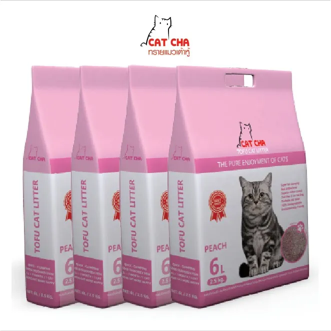 (Pro+++ ) ทรายเต้าหู้ CAT CHA 4 ถุง กลิ่นพีช (6ลิตร x 4 ถุง) ราคาถูก ทราย แมว ทรายแมวเต้าหู้ ...