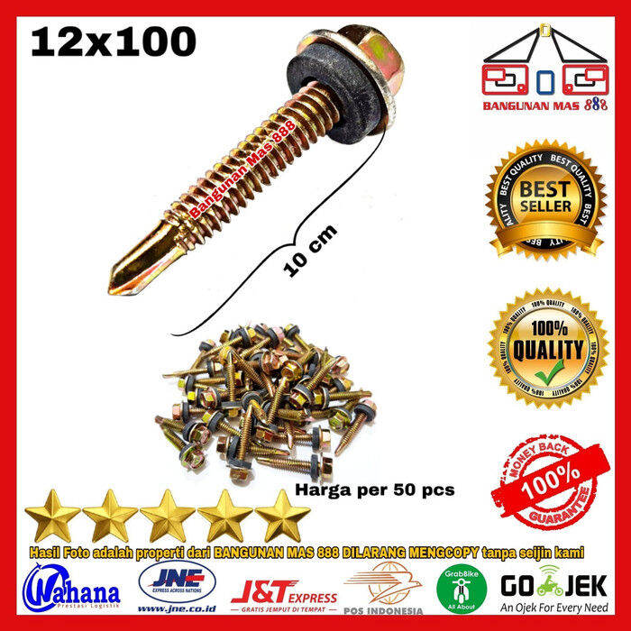 Baut Baja Ringan 12x100 isi 50 pcs - baut roffing - baut Rooffing ...
