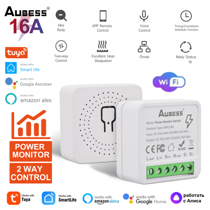 AUBESS Mô-đun Công Tắc Wifi MINI Tuya Công Tắc Điều Khiển 2 Chiều Đo Điện Năng Bảo Vệ Quá Tải ...