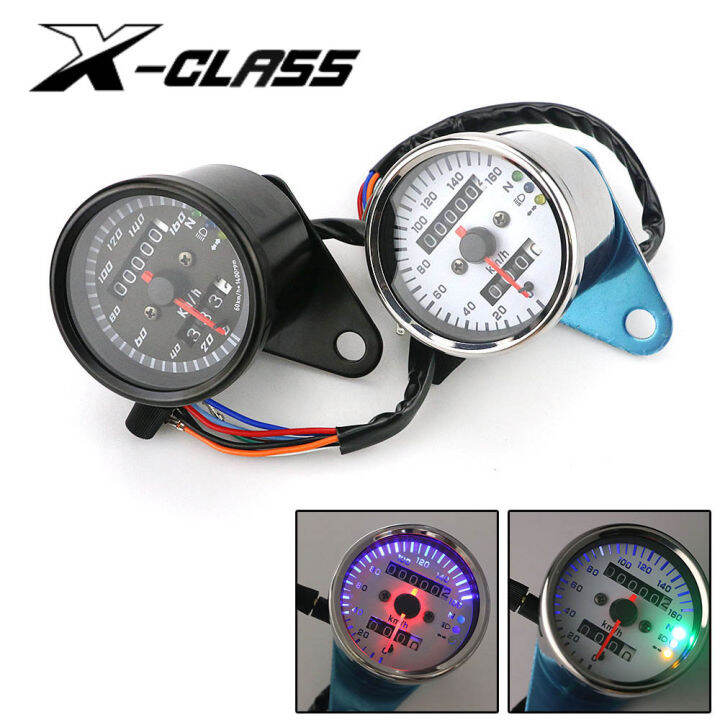 Universal Motorcycle Retro Speedometer with LED Indicator Odometer 12V ...