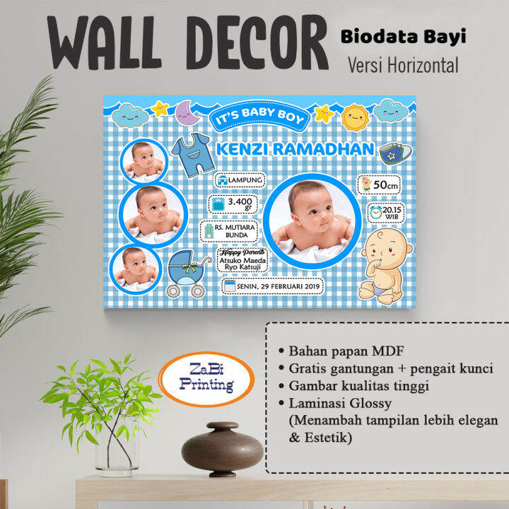 WALLDECOR BIODATA BAYI ANAK BINGKAI PAPAN MDF 20 x 30 CM WALL DECOR ...
