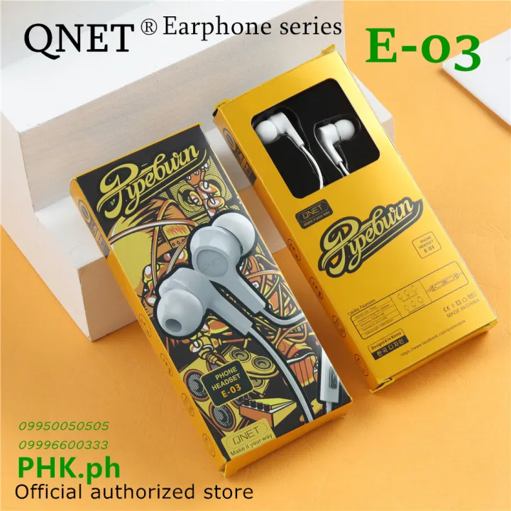PHK QNET E03 Earphone High Quality E-03 Universal Header Barreled Earphones Headset Universal ...