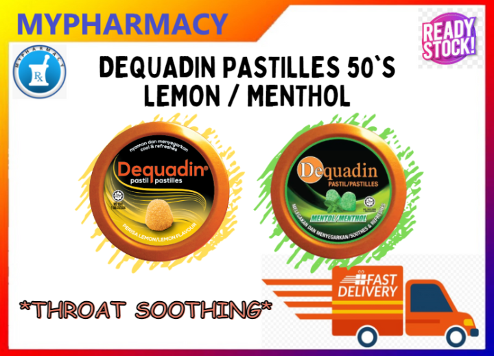 DEQUADIN PASTILLES 50'S LEMON / MENTHOL MELEGAKAN SAKIT TEKAK SOOTHES ...