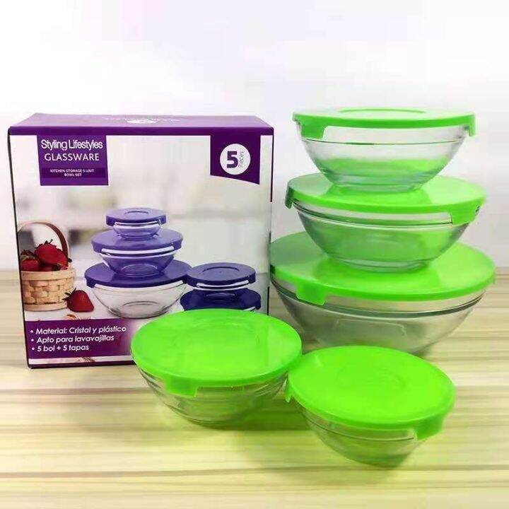 5in1 Set of Fresh Bowl 5 in1Glass Bowl Lunch Box Set With Cover | Lazada PH