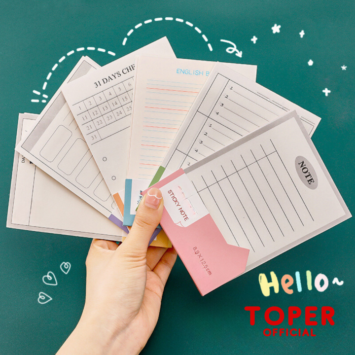 TOPER Sticky Notes Isi 50 Lembar Lucu Memo Daily Use Cute Aesthetic ...