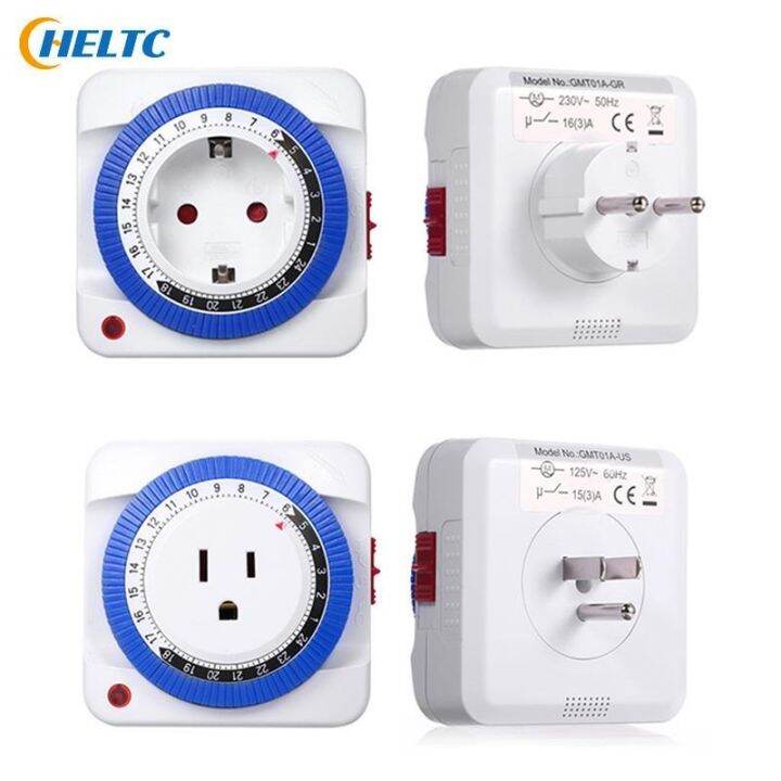 EU Timer Switch Timer 24 Hours Plug In Mechanical Grounded Programmable Smart Countdown Loop ...