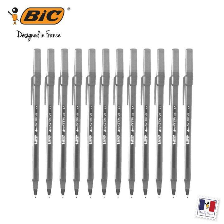 BIC Round Stic EZ Smooth Needle Ballpen 0.7mm Pack of 12 [Black ...