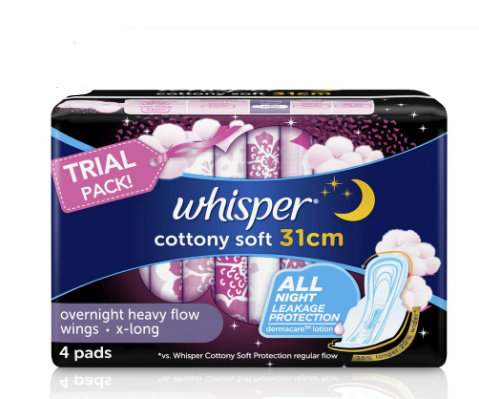WHISPER Cottony Clean Heavy Flow / X-Long Overnight Wings 4 Pads ...