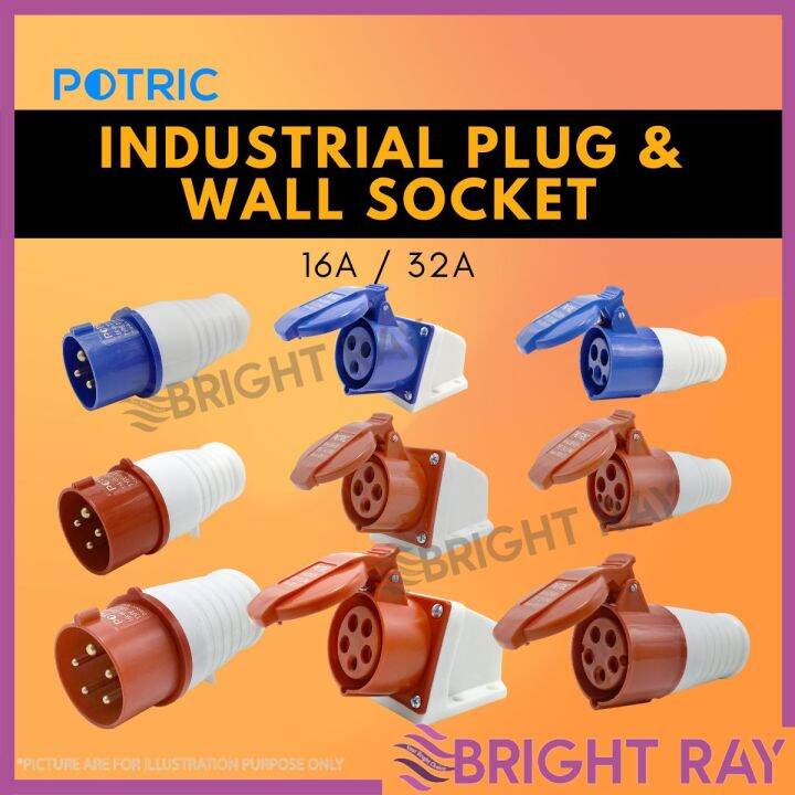 WHITE Industrial Plug Connector 3 Pin 4 Pin 5 Pin16A / 32A IP44 Dust ...