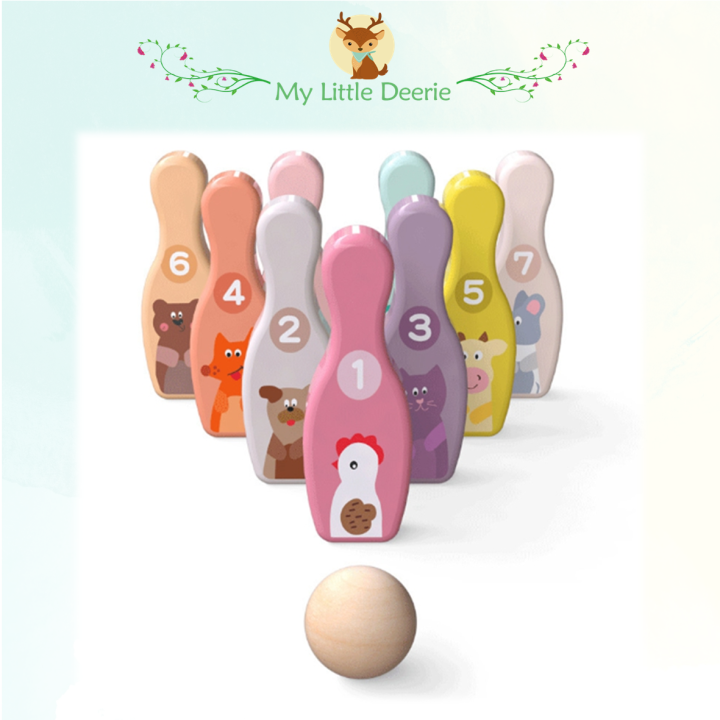 Wooden Animal Bowling Game Montessori Educational Children Kids Toys ...