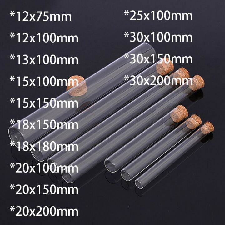 Lab Transparent Flat Bottom Glass Test Tube With Cork Stoppers Vial ...