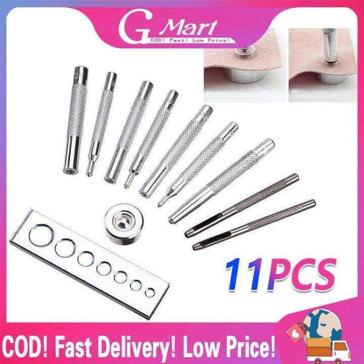 11pcs/set Die Punch Hole Snap Rivet Button Setter Base Kit Leather Punch DIY Leather Tool ...