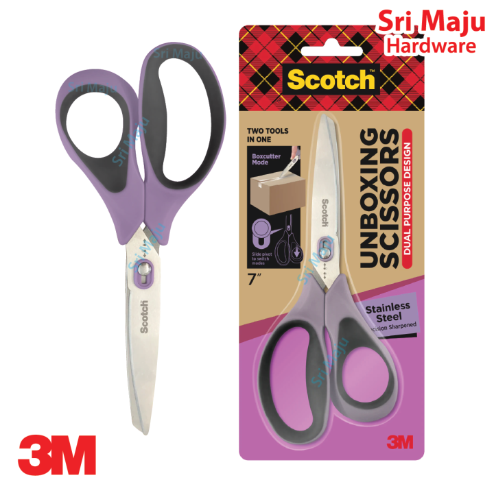 MAJU 3M Scotch 1487 2-in-1 Stainless Steel Unboxing Scissor Dual Purpose Design Utility Cutter ...